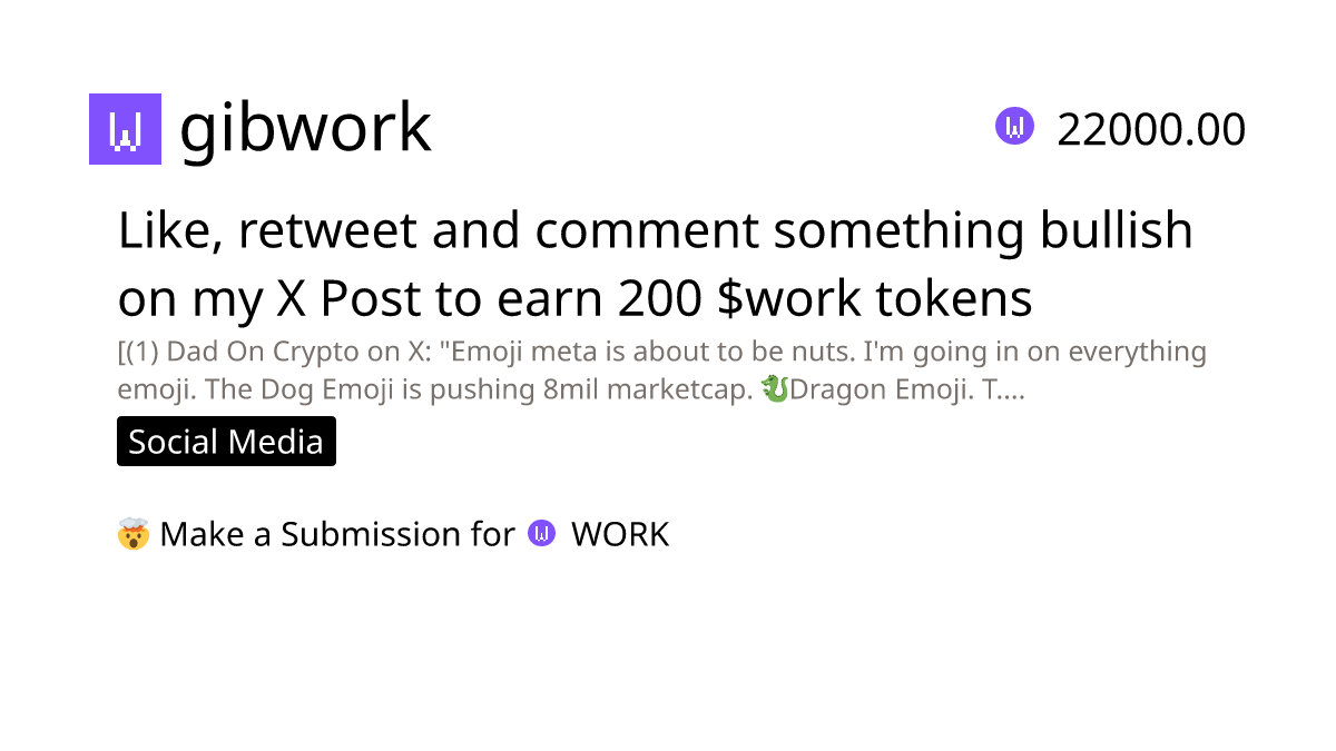 Like, retweet and comment something bullish on my X Post to earn 200 $work tokens by Calvin ...